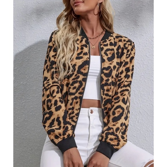 Jackets & Coats | New Leopard Print Fully Lined Zip Up Bomber Jacket ...